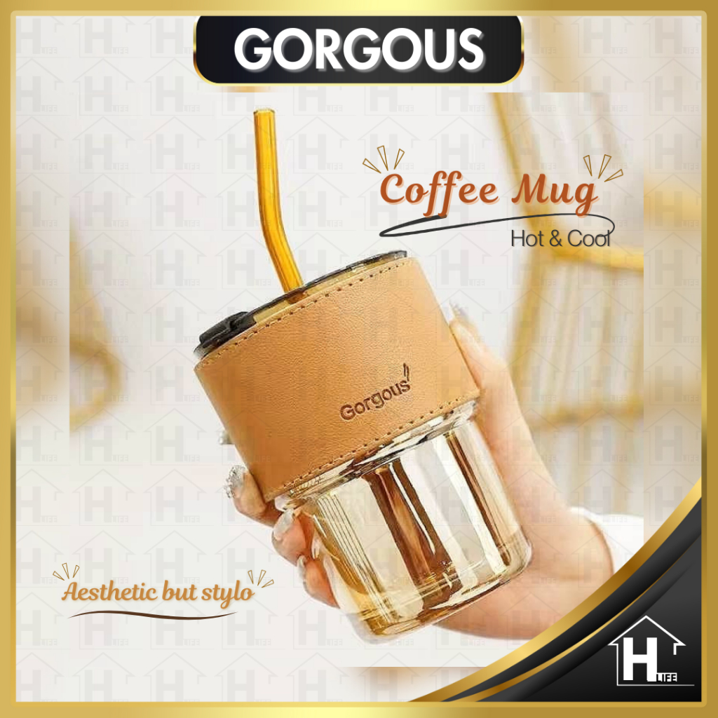 GLASS STRAW CUP COLD RESISTANT ICED WATER BOTTLE VIRAL COFFEE MUG ...