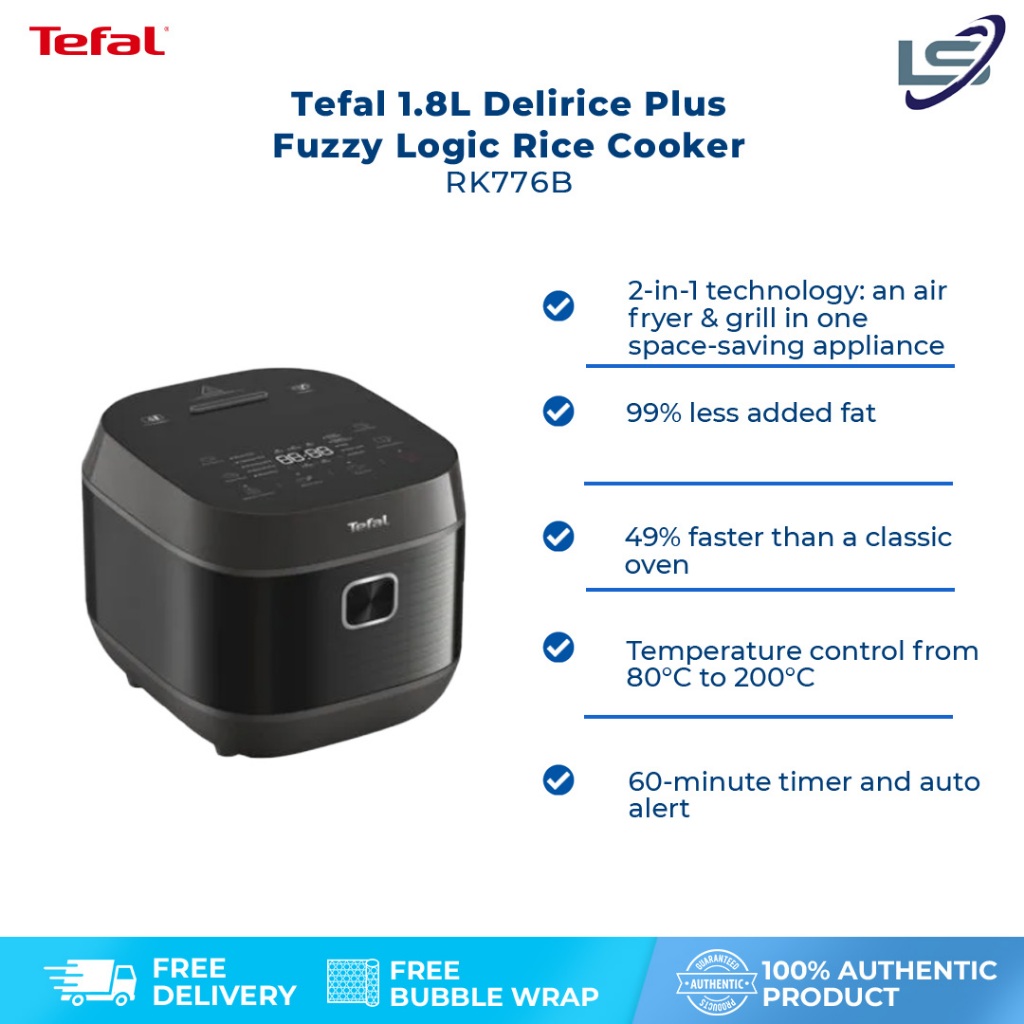 Tefal 1.8L Delirice Plus Fuzzy Logic Rice Cooker RK776B | 14 Cooking Programs | 12-hour Keep ...
