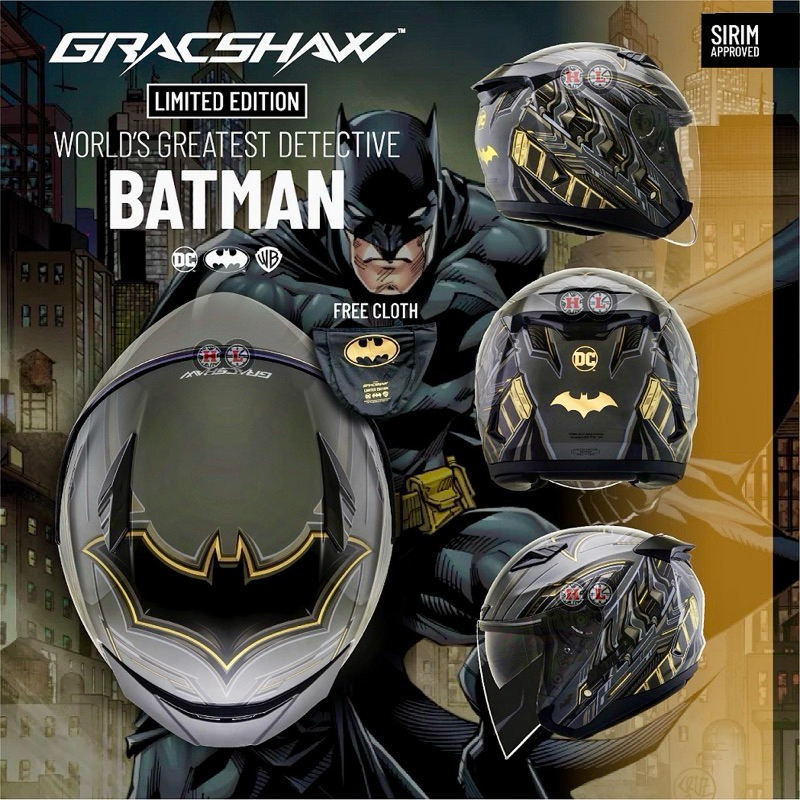 GRACSHAW GENNEX G535 DC MARVEL LIMITED EDITION BATMAN HELMET DOUBLE ...