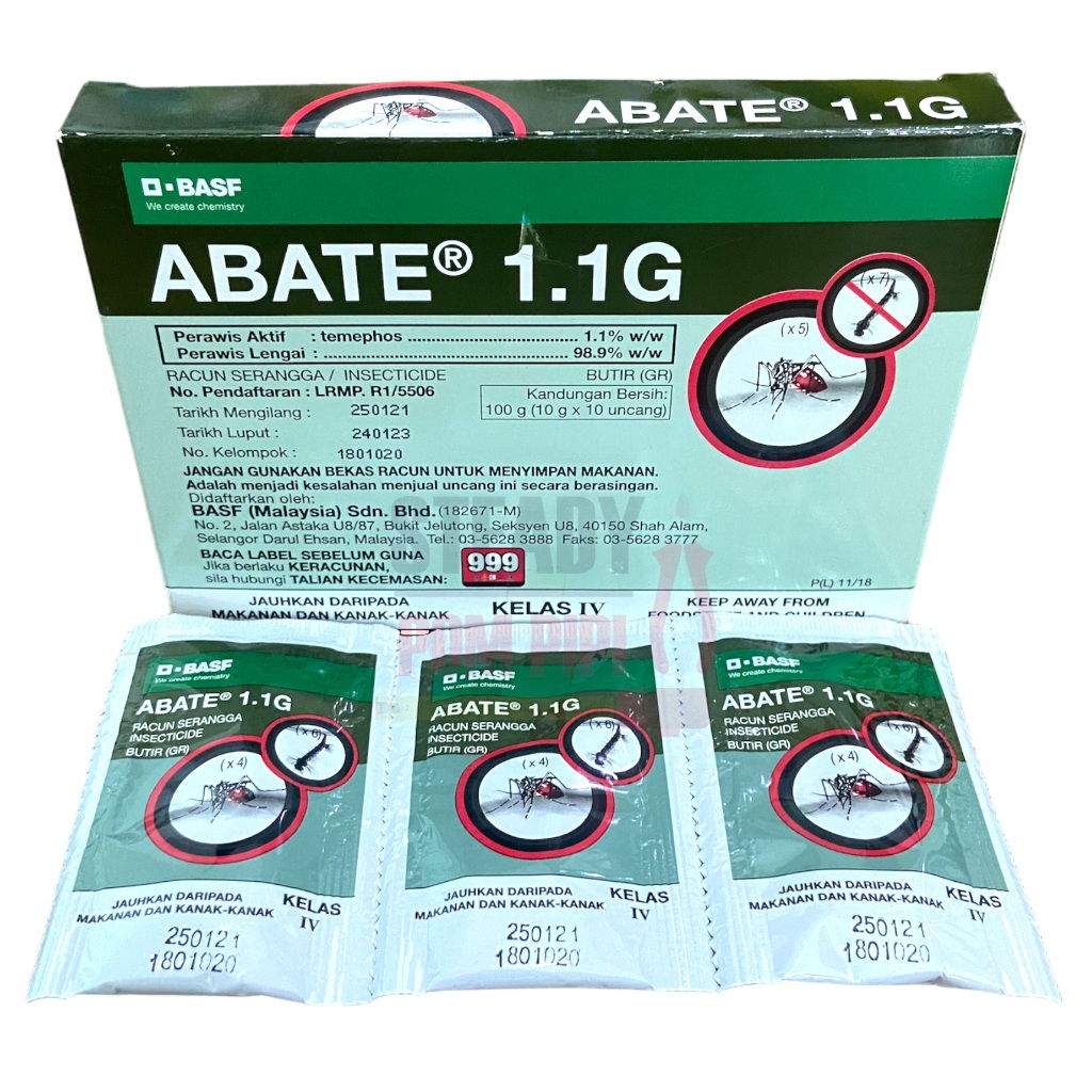 BASF ABATE 1.1G / AEDES MOSQUITO LARVAE KILLER / PENGHAPUS JEJENTIK JENTIK NYAMUK / 防蚊虫 (10G X ...