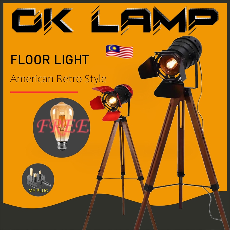 READY STOCK🇲🇾OK LAMP/Vintage LED Floor Lamp Industrial iron art solid ...