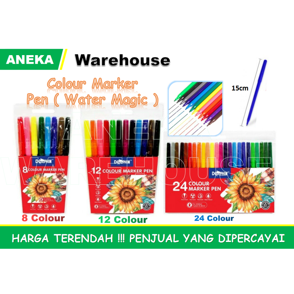 DOLPHIN Colour Marker Pen / Water Magic / 8 Colours / 12Colours ...