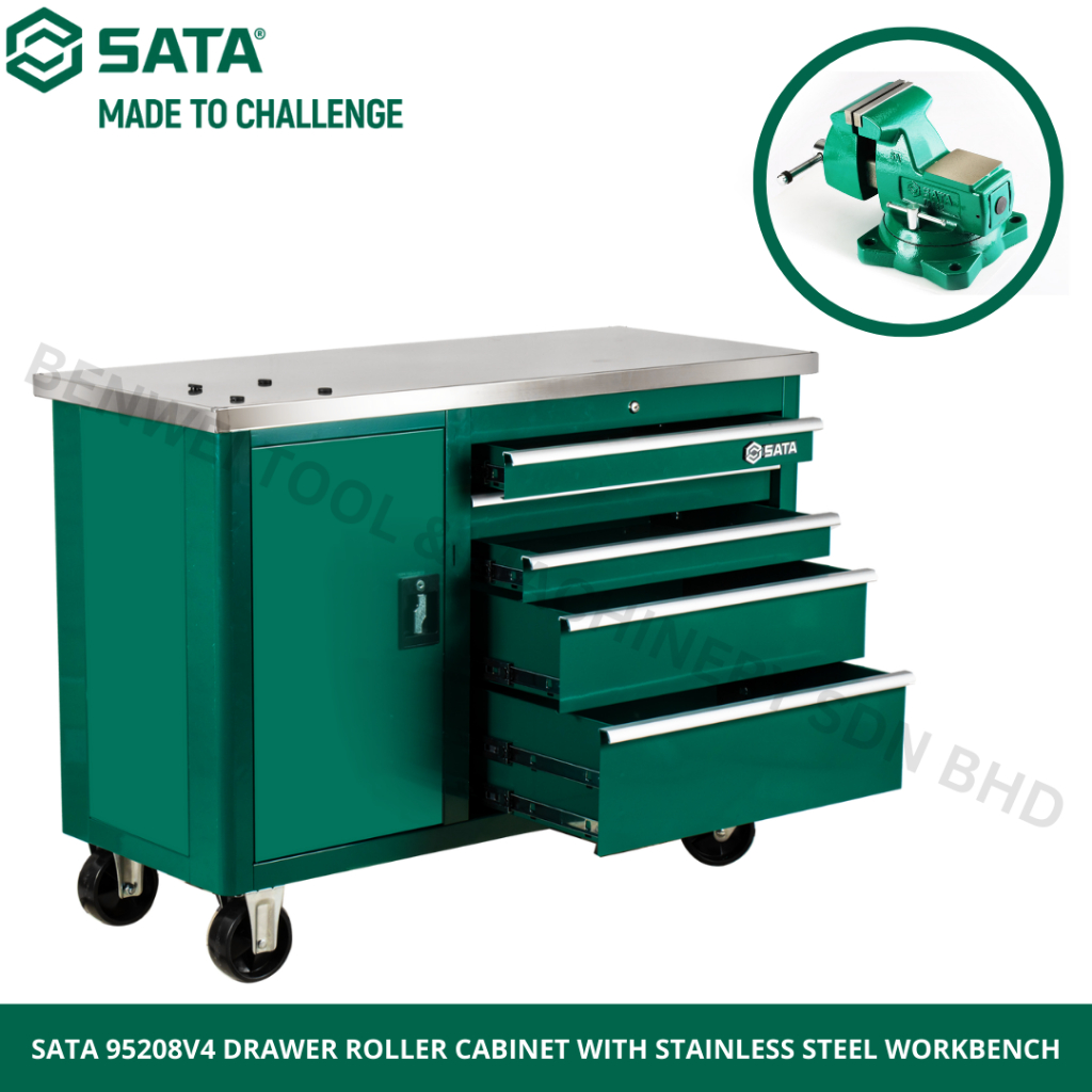 (ND) SATA 95208V4 DRAWER ROLLER CABINET WITH STAINLESS STEEL WORKBENCH ...