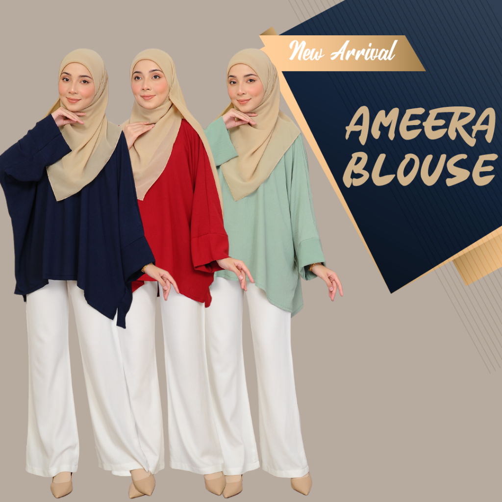 Blaus Gaya Baggy Wanita Korea CEY CREPE Lengan Penuh Warna Padu Blaus Saiz Besar | Shopee Malaysia