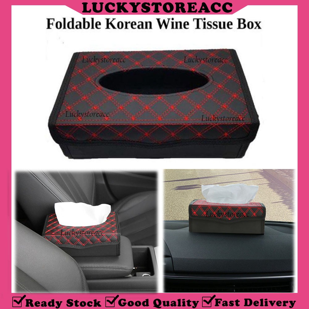 Ready Stock Universal Foldable Red Line Car Tissue Storage Box Kotak ...
