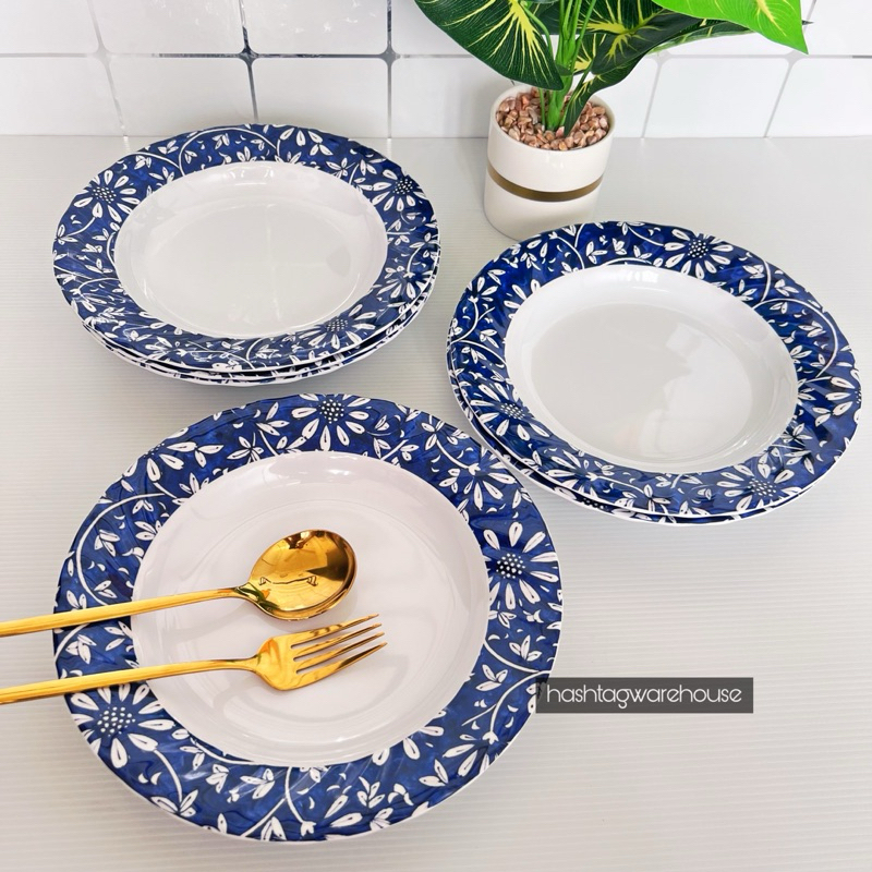 OCEAN BLUE 🌼 9” Soup Plate (6pcs) Melamine Plastic Giacomo Pinggan ...