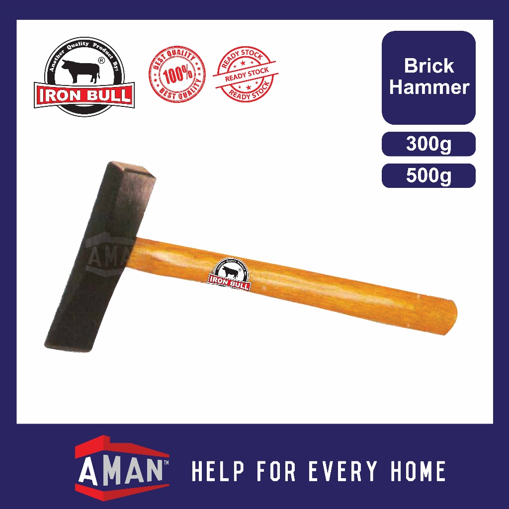 IRON BULL Brick Hammer Wooden Handle Chipping Hammer Blacksmith Sledge ...