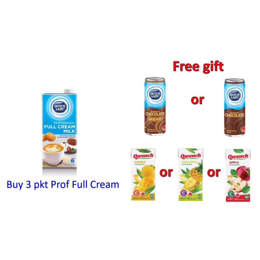 Dutch Lady Professional Full Cream Milk 1L (buy 3 pkt have free gift ...