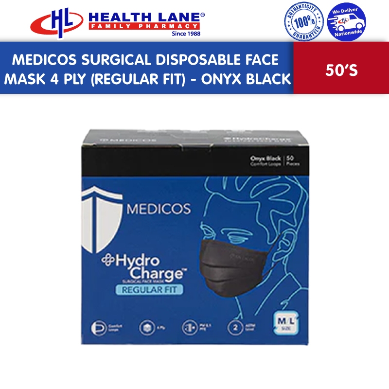 MEDICOS SURGICAL DISPOSABLE FACE MASK 4 PLY 50'S (REGULAR FIT) - ONYX ...