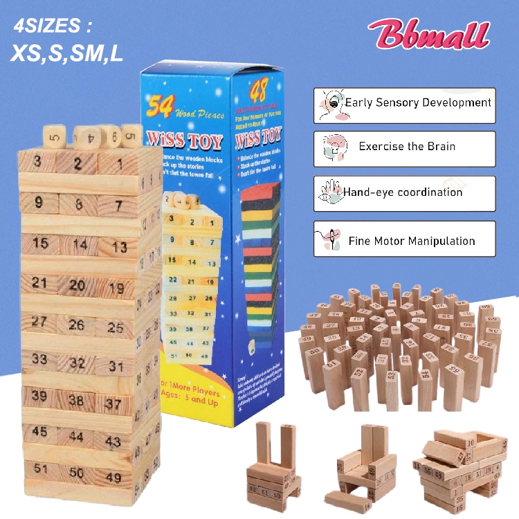 Wooden Blocks Stacking Balancing Game Tower Tumbling Board with Dice ...