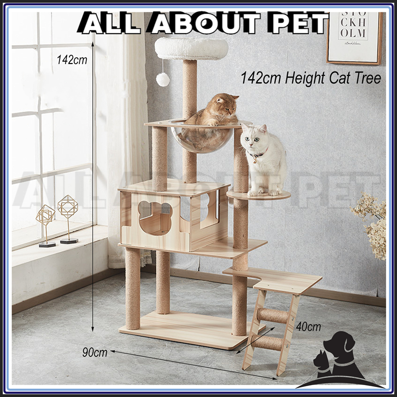 Luxury Dual Space Capsule Pine Wood Cat Tree for Multiple Cats All In ...