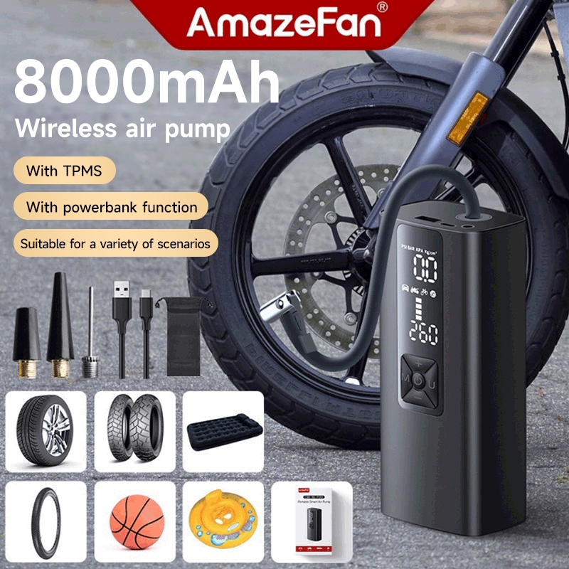 8000Mah Wireless Pump Tyre Inflator Car Motorcycle TPMS Ball Bike Multi ...