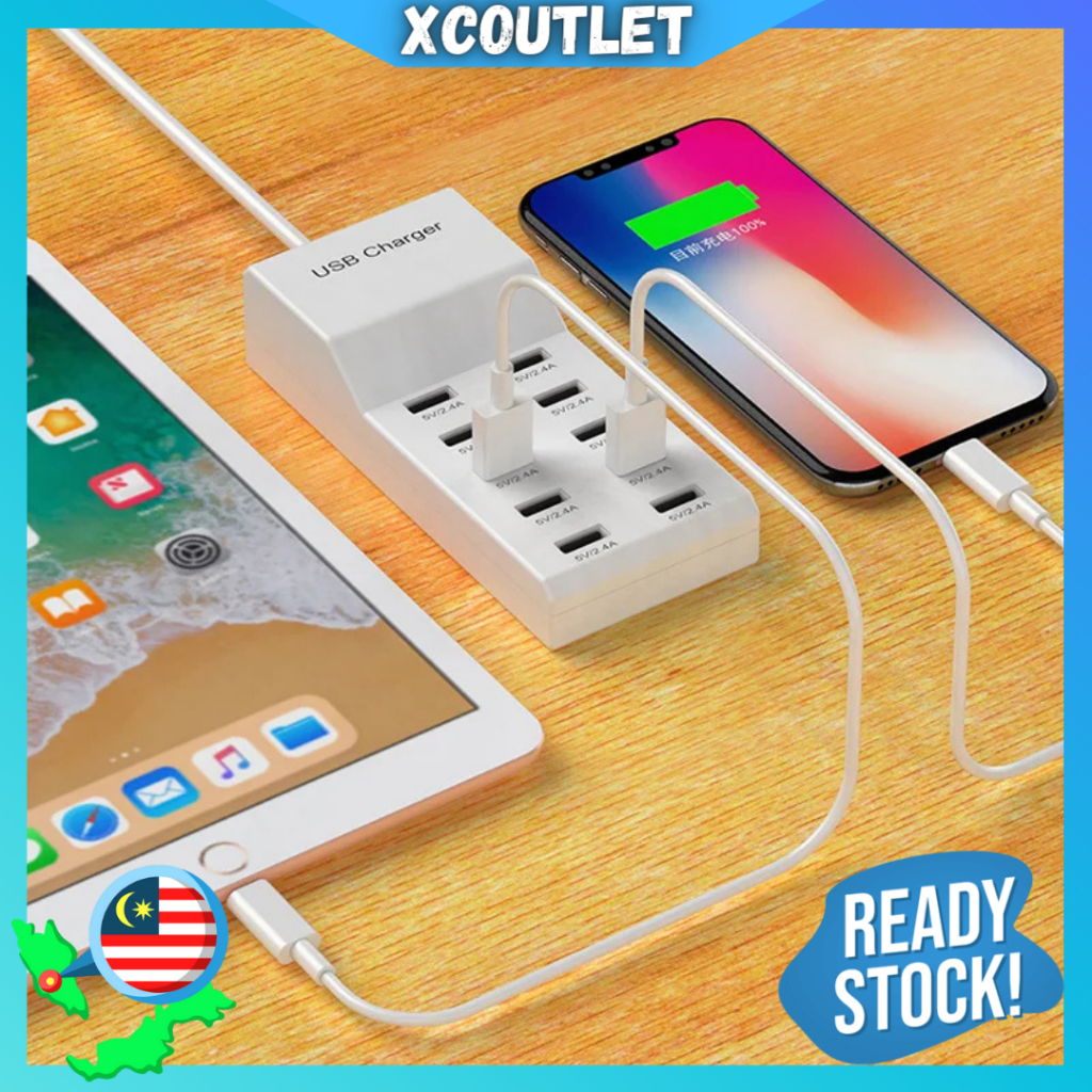 10 Port USB Extension Splitter Hub Charger Fast Charging PowerPort Multi-Port Charger Smart ...