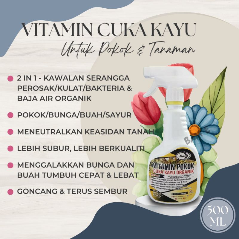 cuka kayu organik vitamin pokok 500ml hapus kawalan serangga perosak bunga sayur buah tanaman ...