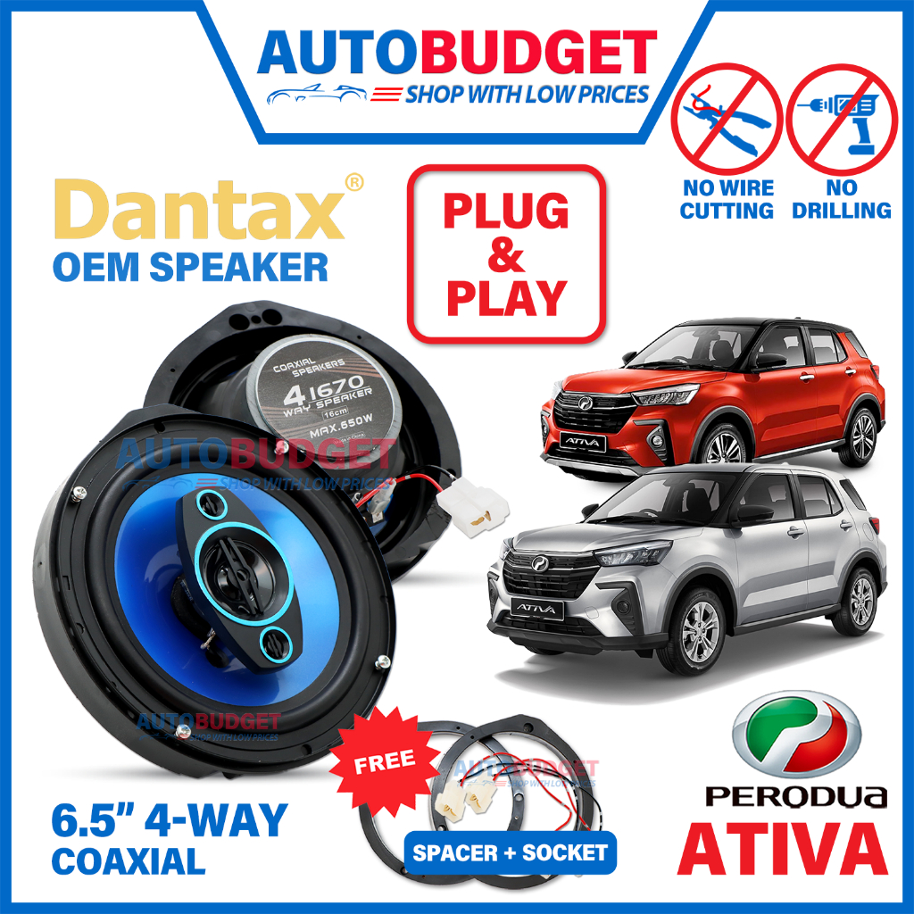 PERODUA Ativa Plug & Play Speaker DANTAX 6.5 inch 4-Way Spacer Socket ...
