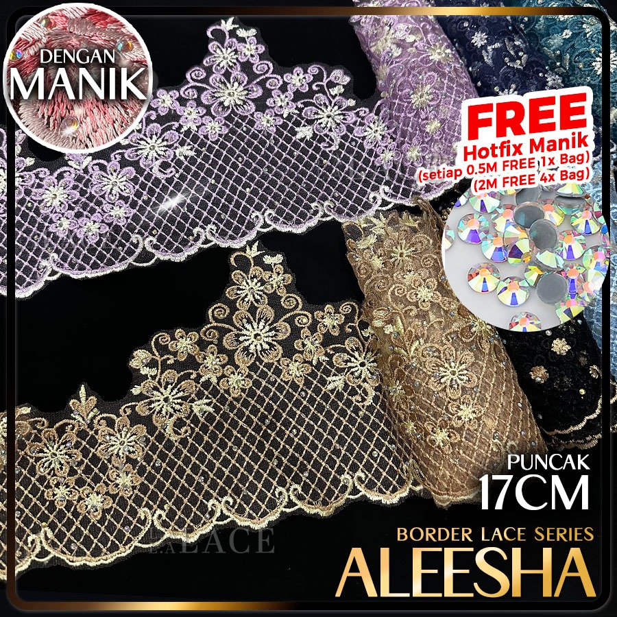 Border Lace Batu Manik 17cm [+FREE MANIK EACH 0.5M] Mix Color Border ...