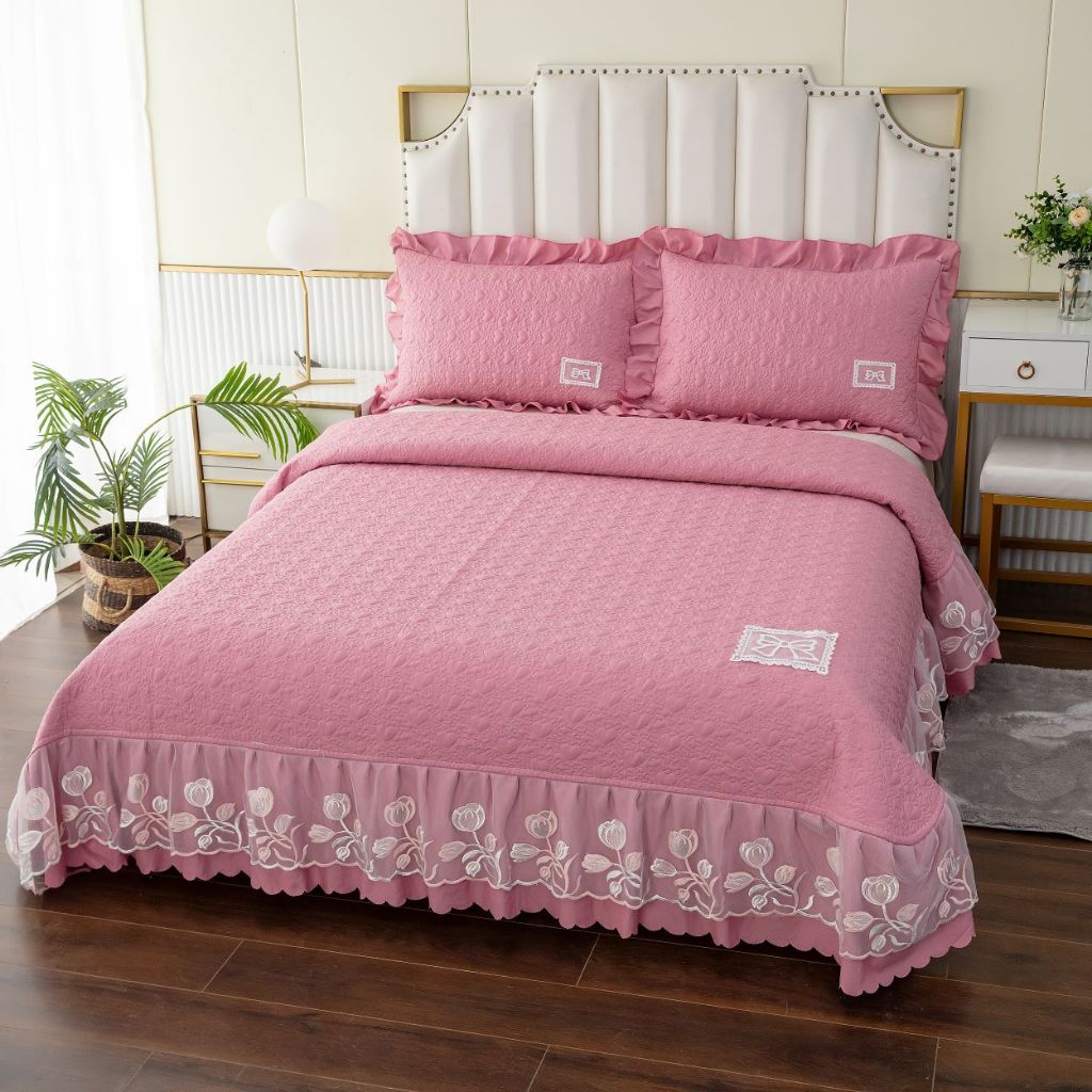 High Quality lace Cotton 3 in 1 bedding set Cadar Rople plain color ...