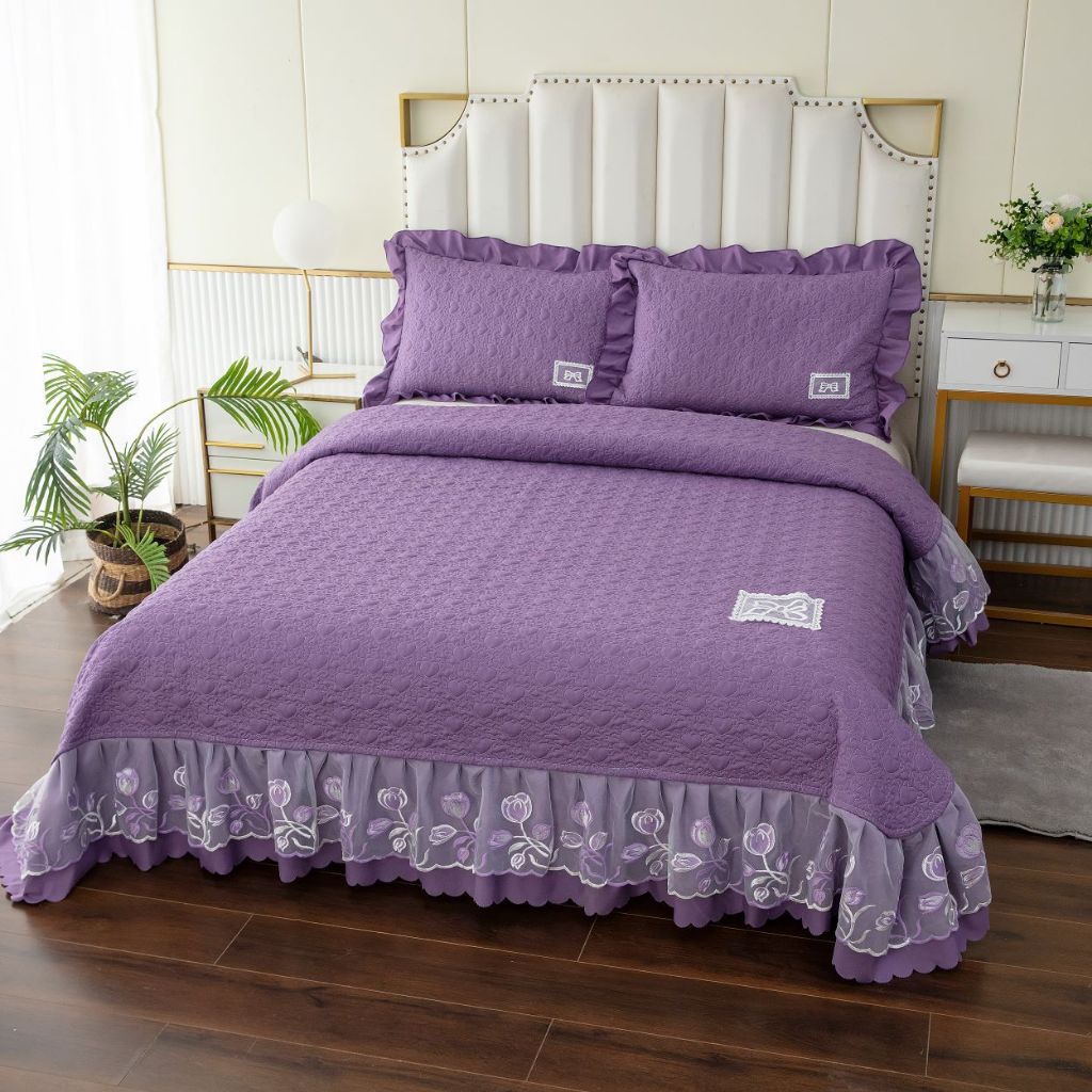 High Quality lace Cotton 3 in 1 bedding set Cadar Rople plain color ...