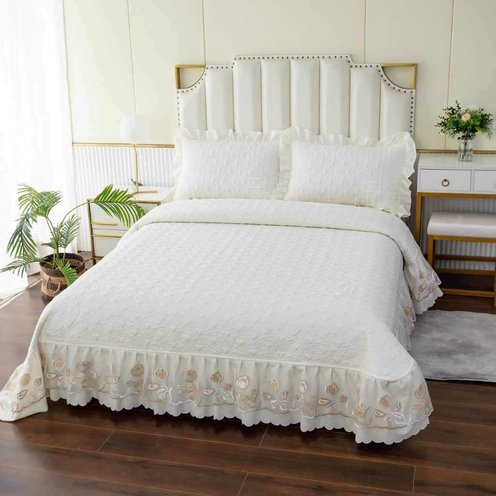 High Quality lace Cotton 3 in 1 bedding set Cadar Rople plain color ...