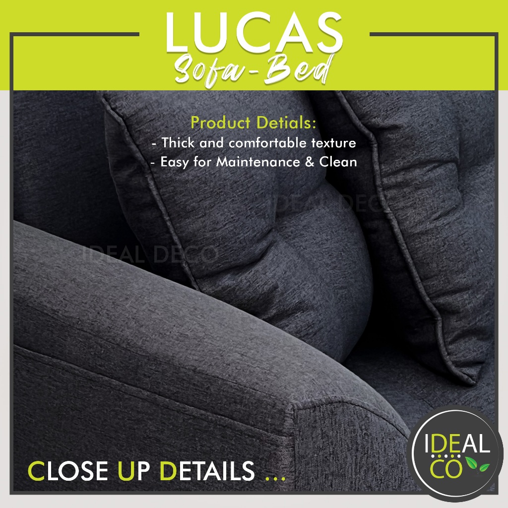 (Free Delivery) Lucas Sofa Bed : Water Repellent Fabric Full Foldable Solid Wood Sofas (3 Seater ...