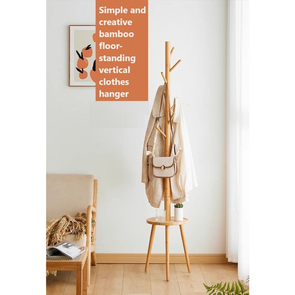 Wooden Bamboo Floor-standing Clothes Hat Rack, Solid Wood Vertical ...