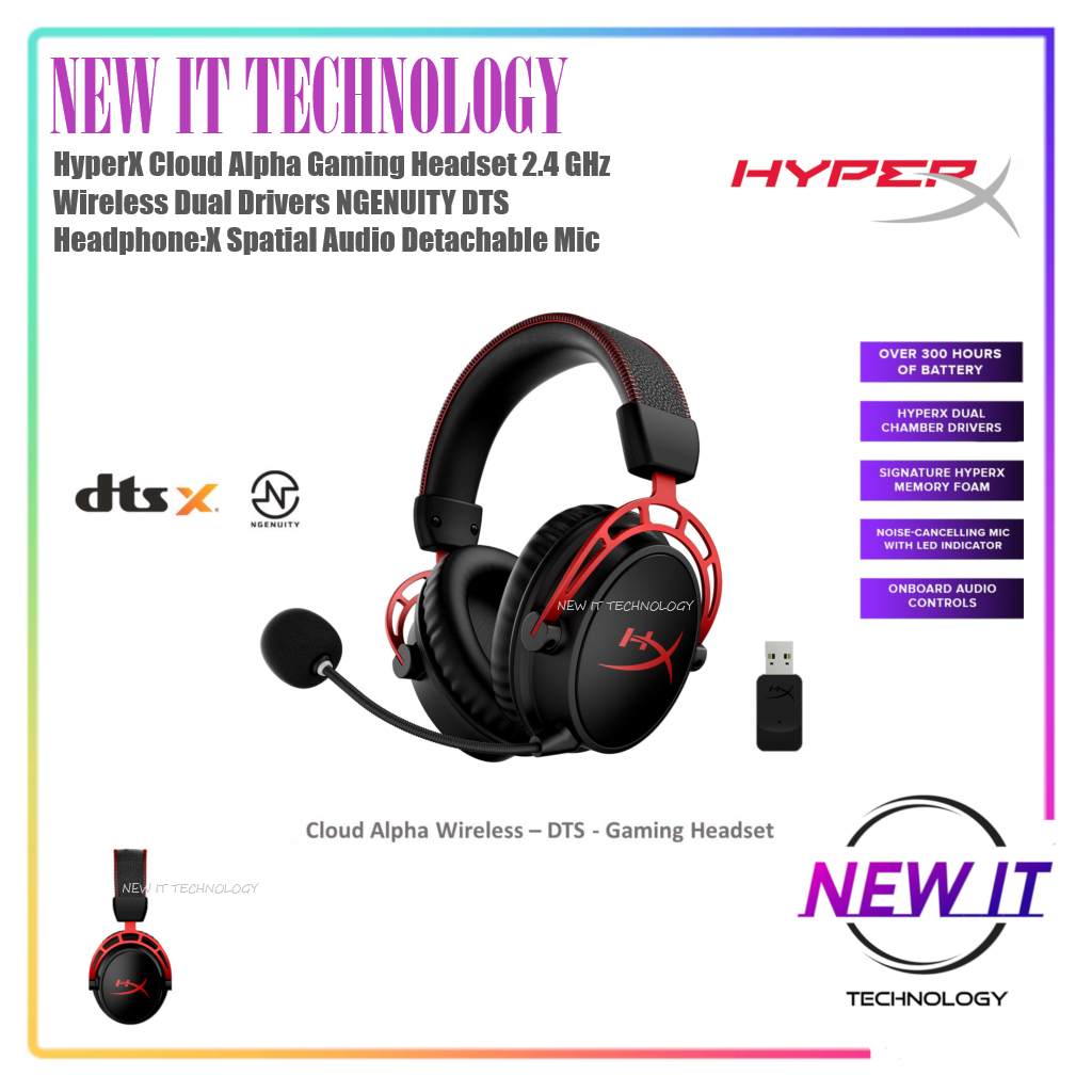 HyperX Cloud Alpha Gaming Headset 2.4 GHz Wireless Dual Drivers ...