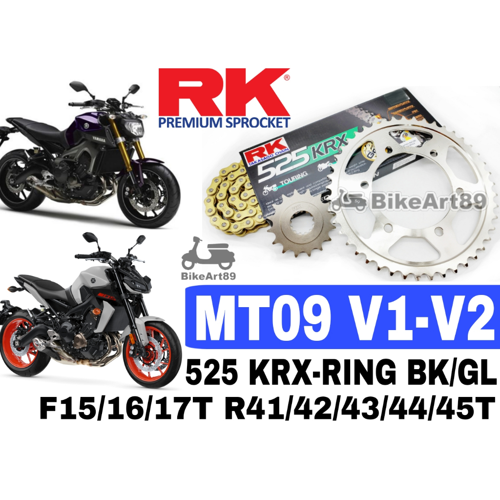 RK Sprocket Set YAMAHA MT09 V1 V2 RK525 KRX X-Ring Rivet Black / Gold ...