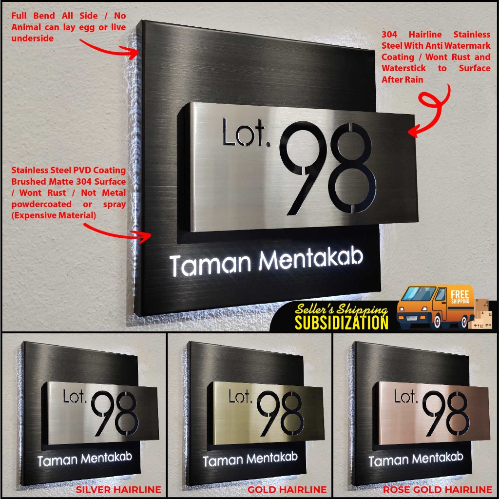 CUSTOM MADE Stainless Steel 304 Laser House Plate Address Nombor Rumah ...