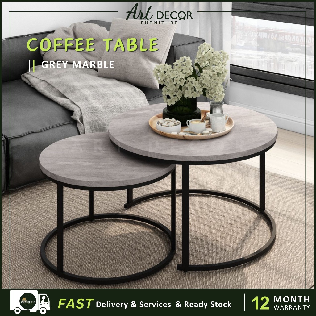 Art Decor Melamine Coffee Table Marble Texture /Meja Kopi Bulat Ruang ...