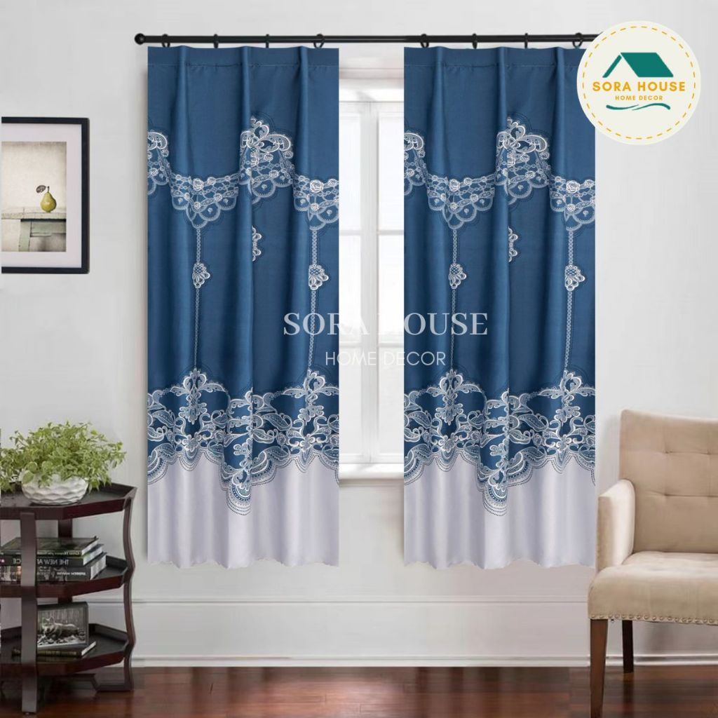 [RCJ⚜] SORA BATIK Semi Blackout Curtain 2IN1 Hook Rod Langsir Raya ...
