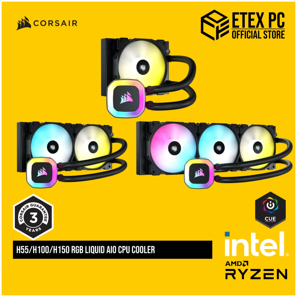 CORSAIR H55 , H100 , H150 RGB Liquid AIO CPU Cooler - Black | Shopee ...