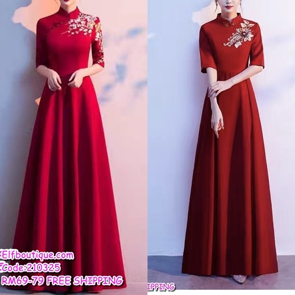 READY STOCK Woman High Collar Neck Medium Length Sleeve Embroidery ...