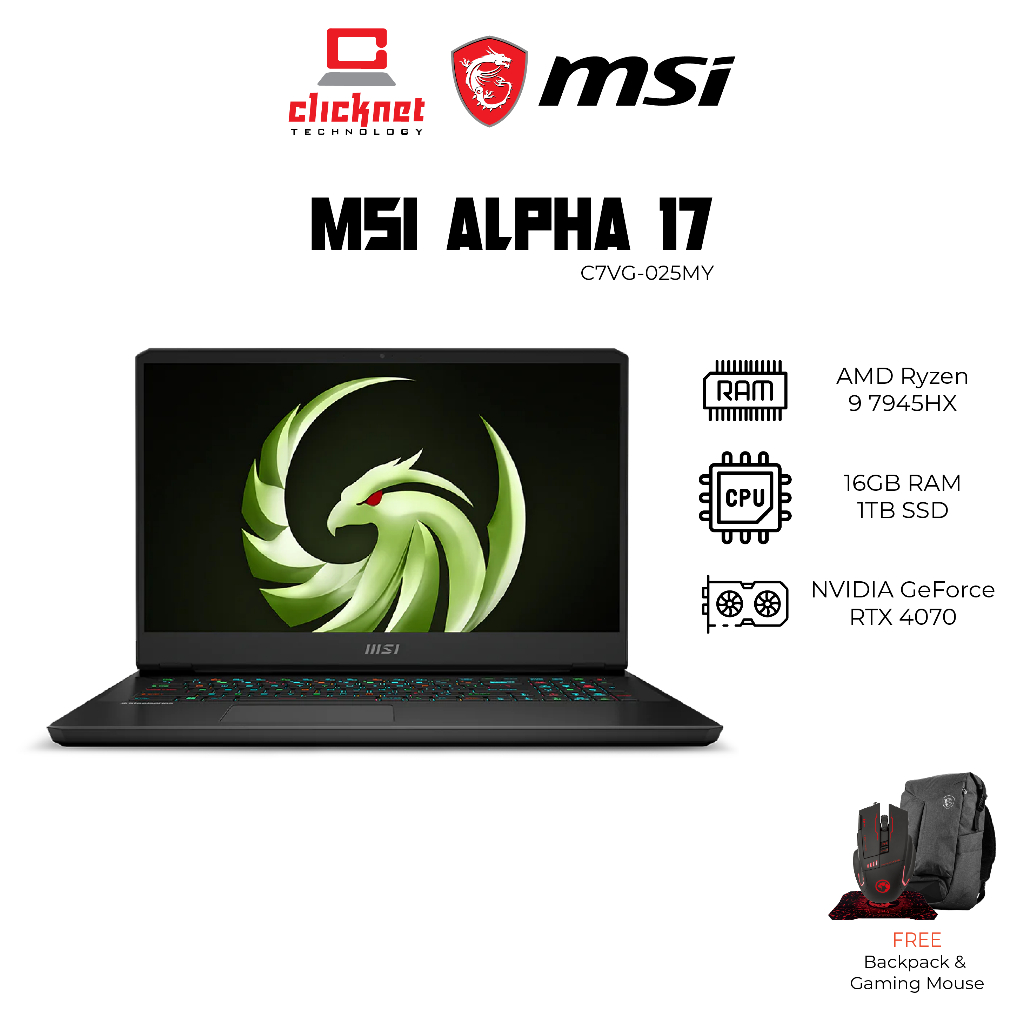 "MSI Alpha 17 C7VG-025MY Gaming Laptop - Ryzen 9, 16GB RAM, 1TB SSD ...