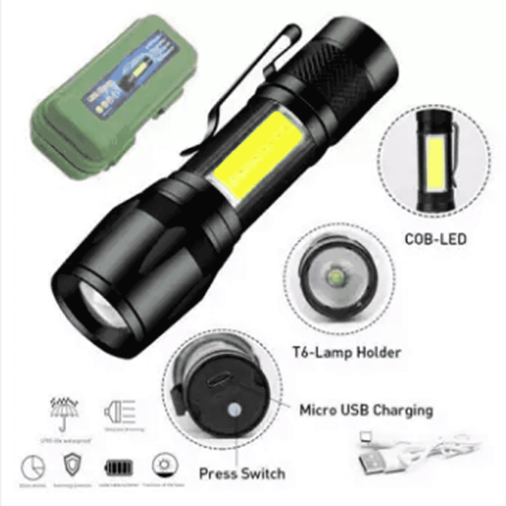 100% Original, Rechargeable Mini LED Torch Light with Side Search and ...