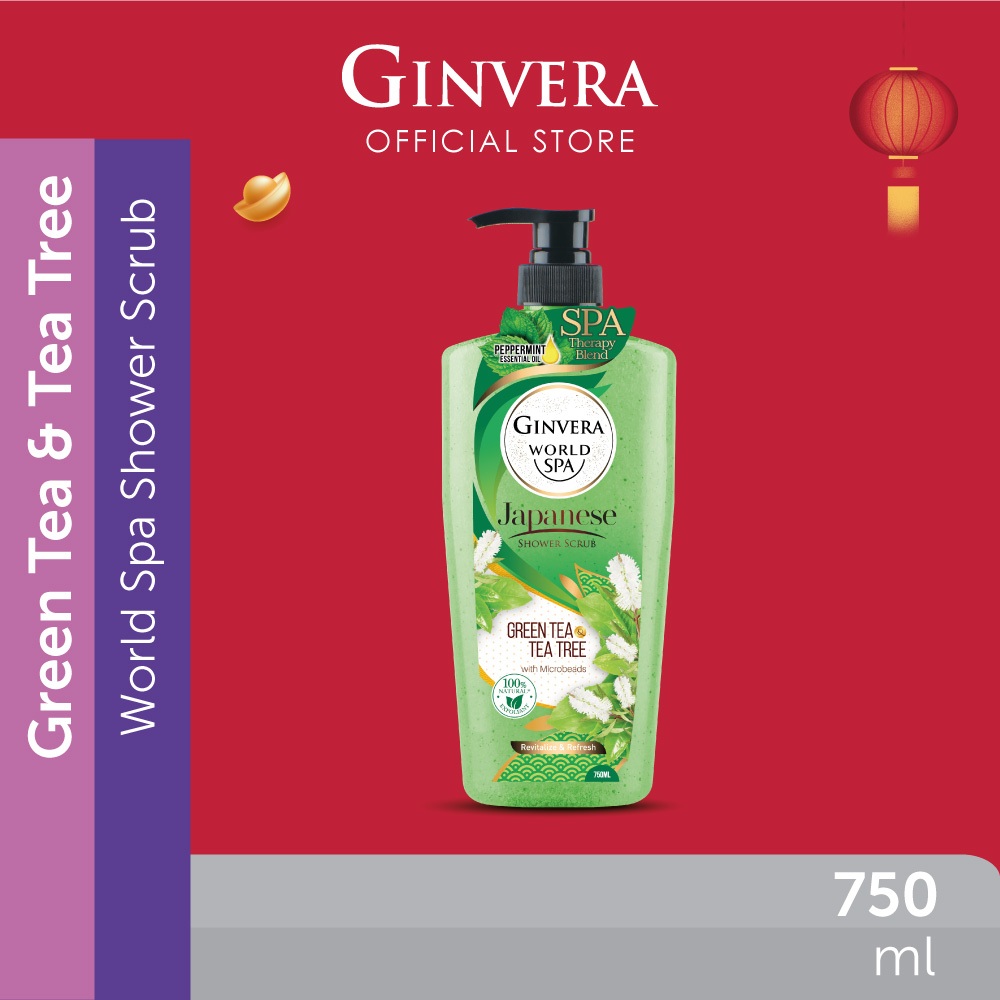 Ginvera World Spa Japanese Shower Scrub - Green Tea & Tea Tree (750ml ...