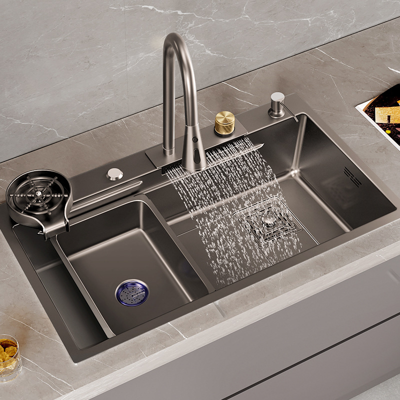 [DELIVER IN 10 DAYS] Grey Waterfall Nano Kitchen Sink Stainless Steel ...