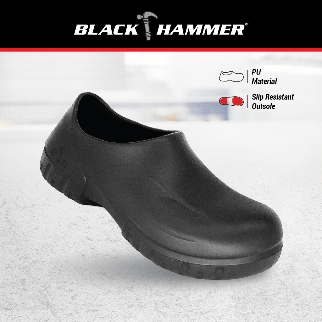 Black Hammer BHC-S077 Unisex Slip On Black PU Safety Clogs / Kitchen ...