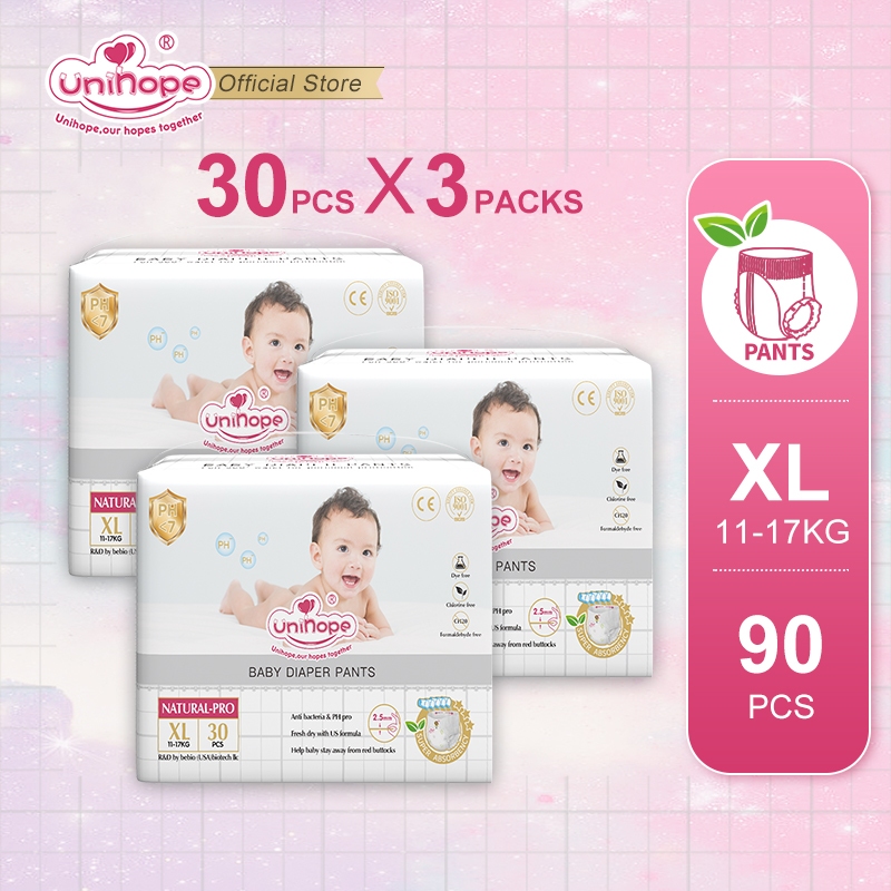 Unihope Natural Pro Baby Diapers Pants Ultra Thin Skin Friendly XL (90 ...