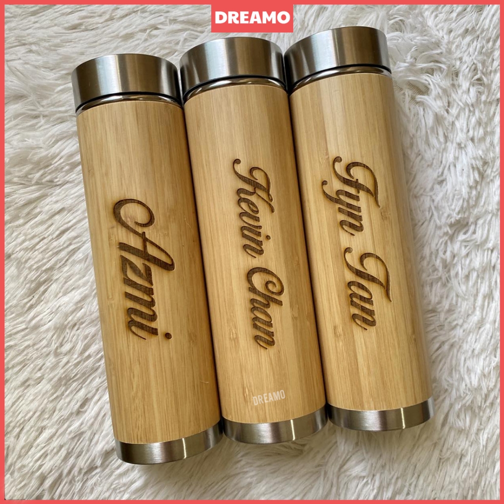 Bamboo Tumbler Water Bottle Laser Engrave Custom Design Gift Botol Air ...