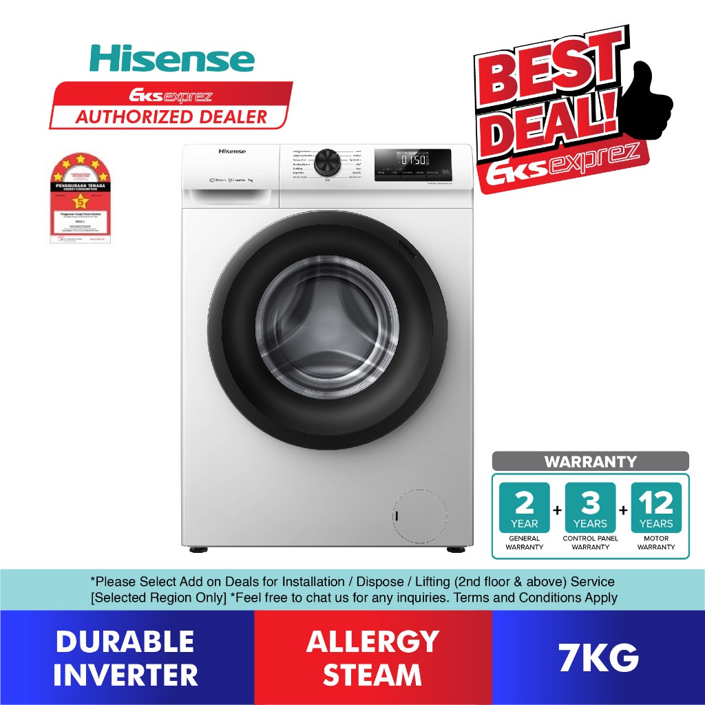 Hisense Front Load Inverter Washing Machine 7KG WF1P7071BW with Allergy ...