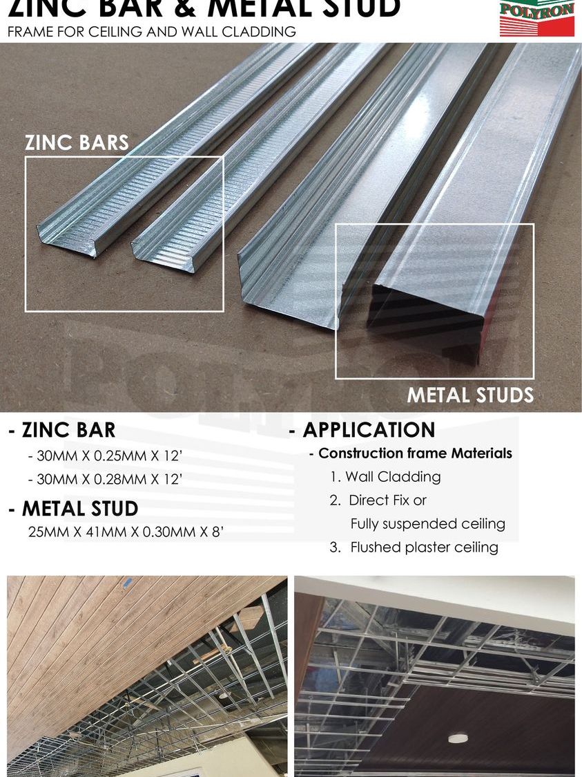 (DISPLAY ONLY) Zinc Bar & Metal stud (Frame for ceiling & wall cladding ...