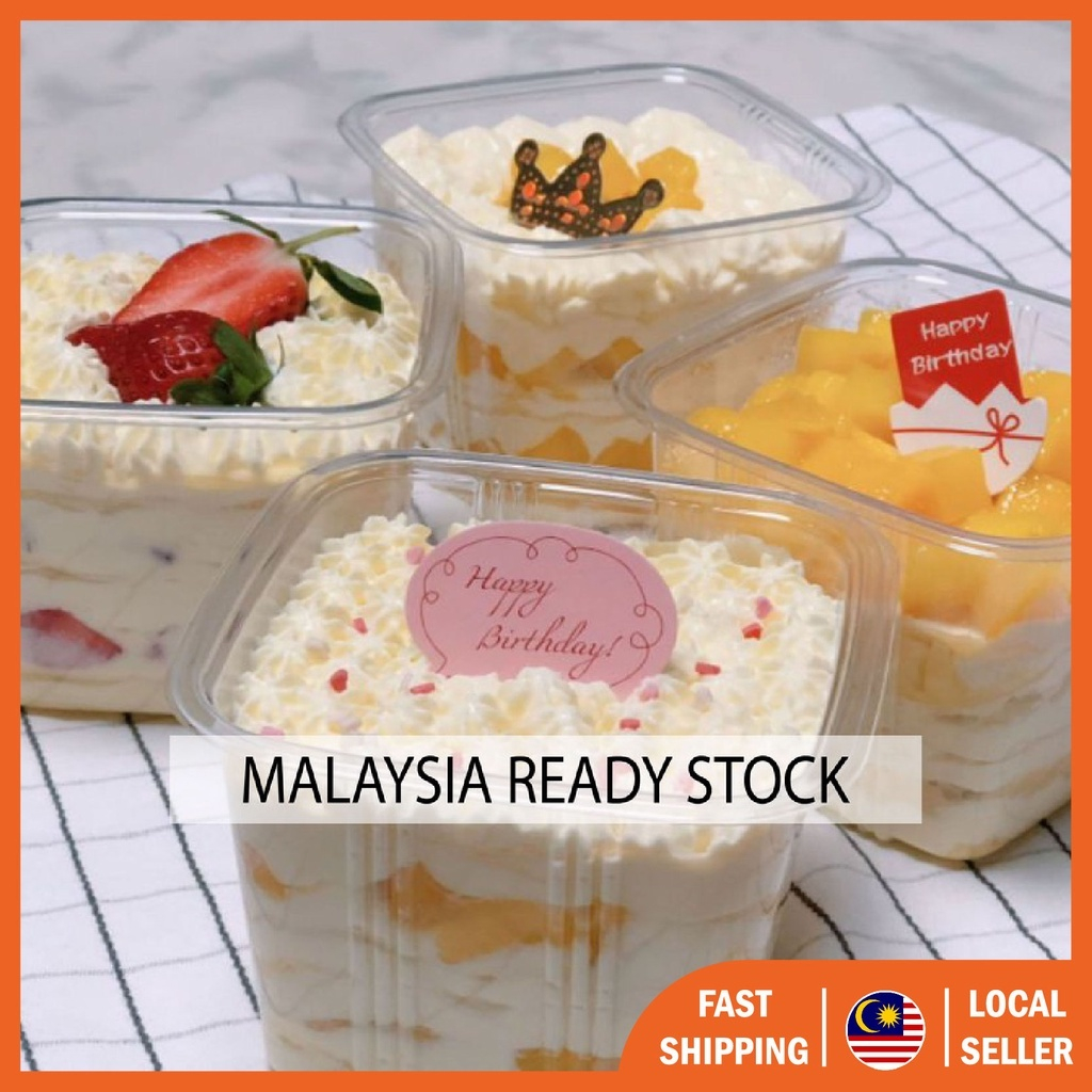 (50PCS) Mini Rectangular Dessert Plastic Cup With Lid Transparent ...