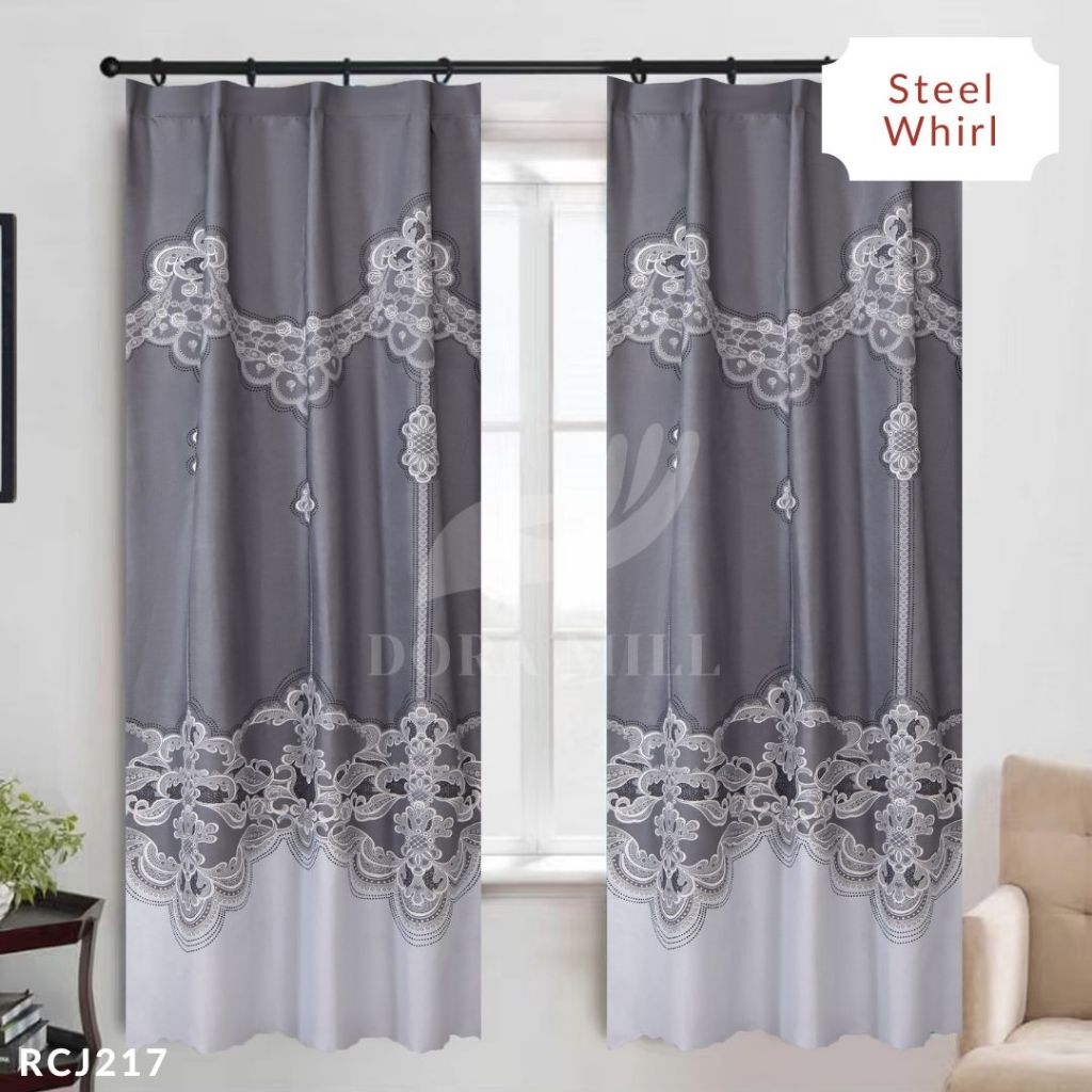 DORAMILL Curtain Langsir Semi Blackout 2in1 Hook & Rod Langsir Pintu ...