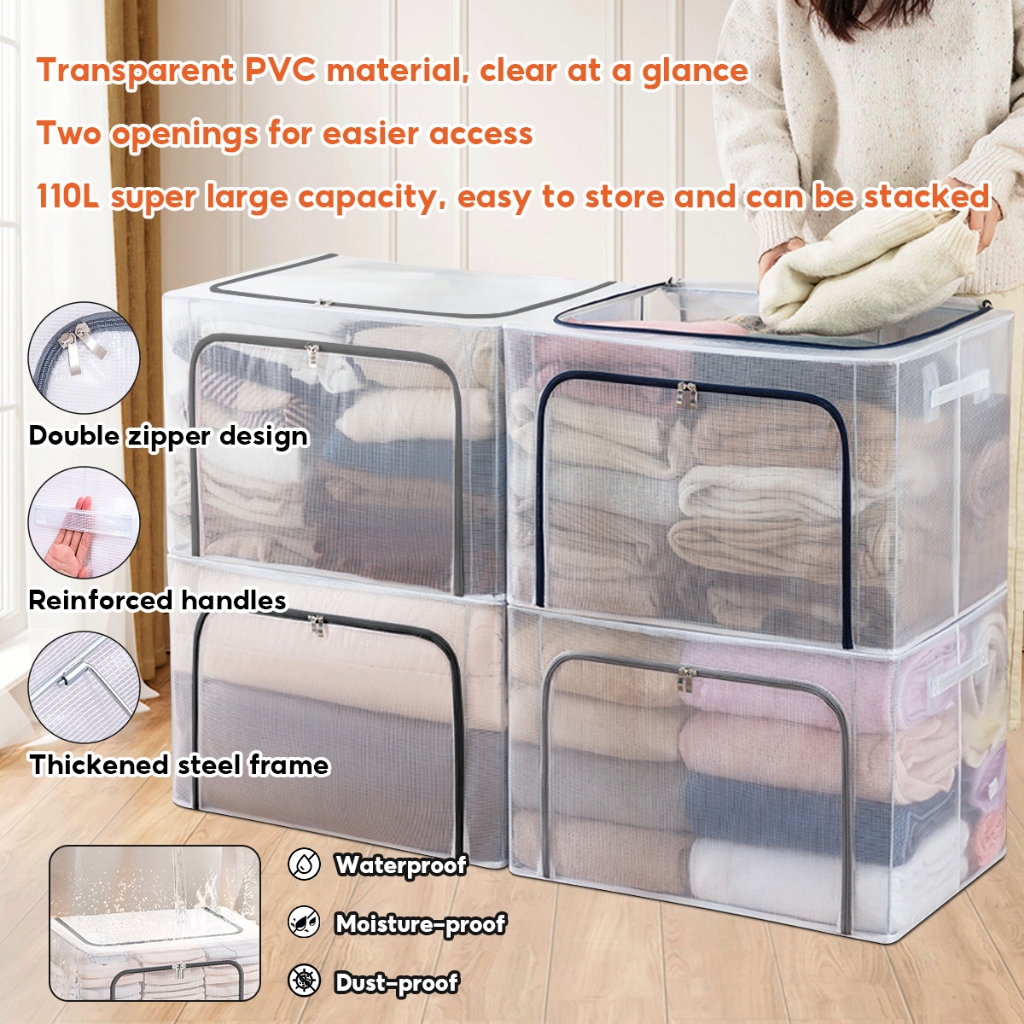 24/66/110L Transparent Storage Box Organizer Waterproof Dustproof ...