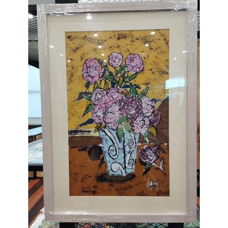 77012LUKISAN BATIK BUNGA ROS /FRAME GAMBAR /HIASAN DINDING /BATIK ...