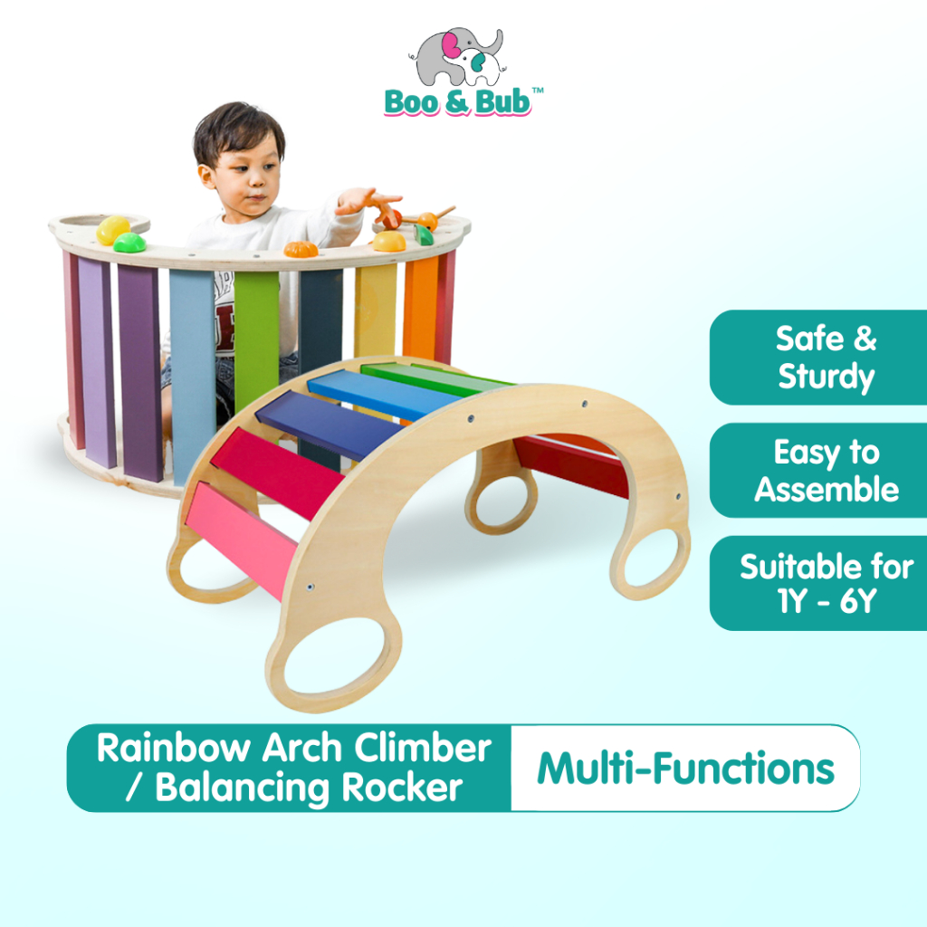 Boo&Bub Rainbow Arch Rocker Waldorf Wooden Rocking Play Balance Board ...