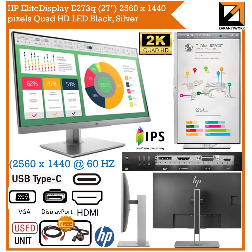 HP LCD / LED ELITEDISPLAY E273q 27"Inch Monitor IPS PANEL 2K Resolution ...