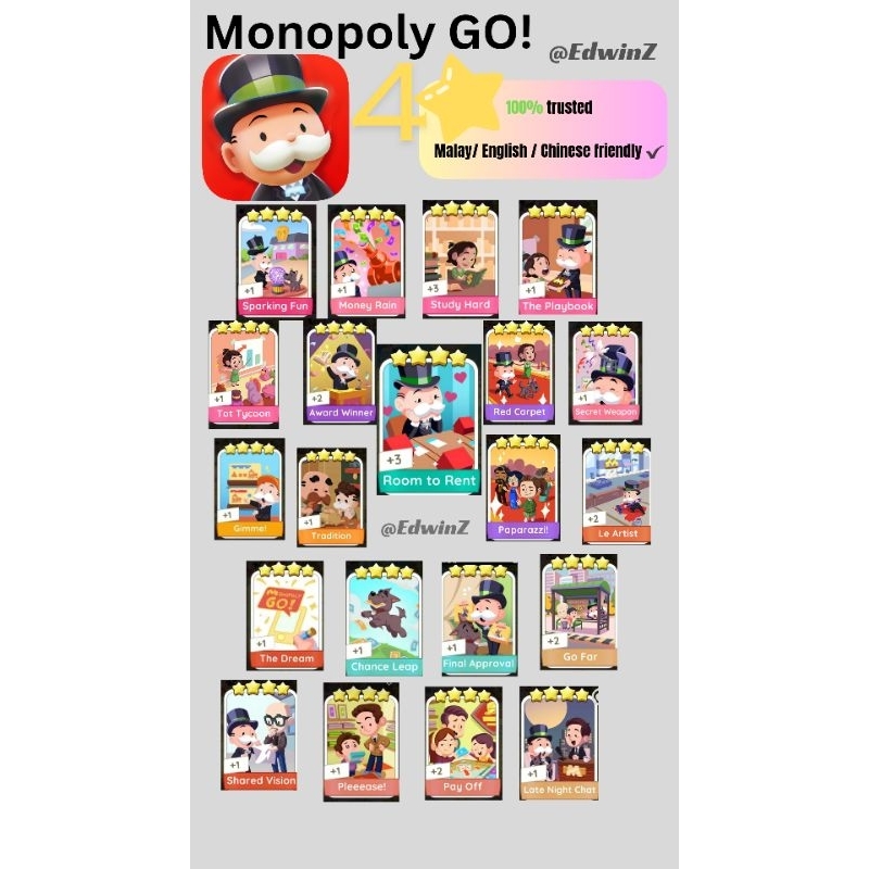 Monopoly go 4 & 5⭐ stickers (all available) | Shopee Malaysia