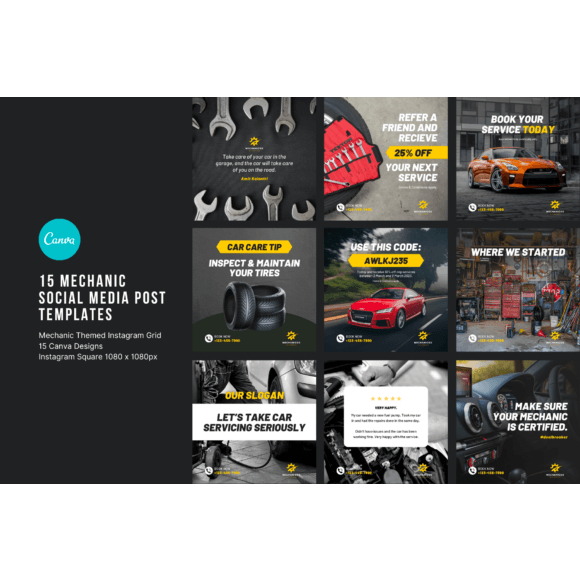 15 Mechanic Automotive Instagram Template Post Canva Template ...