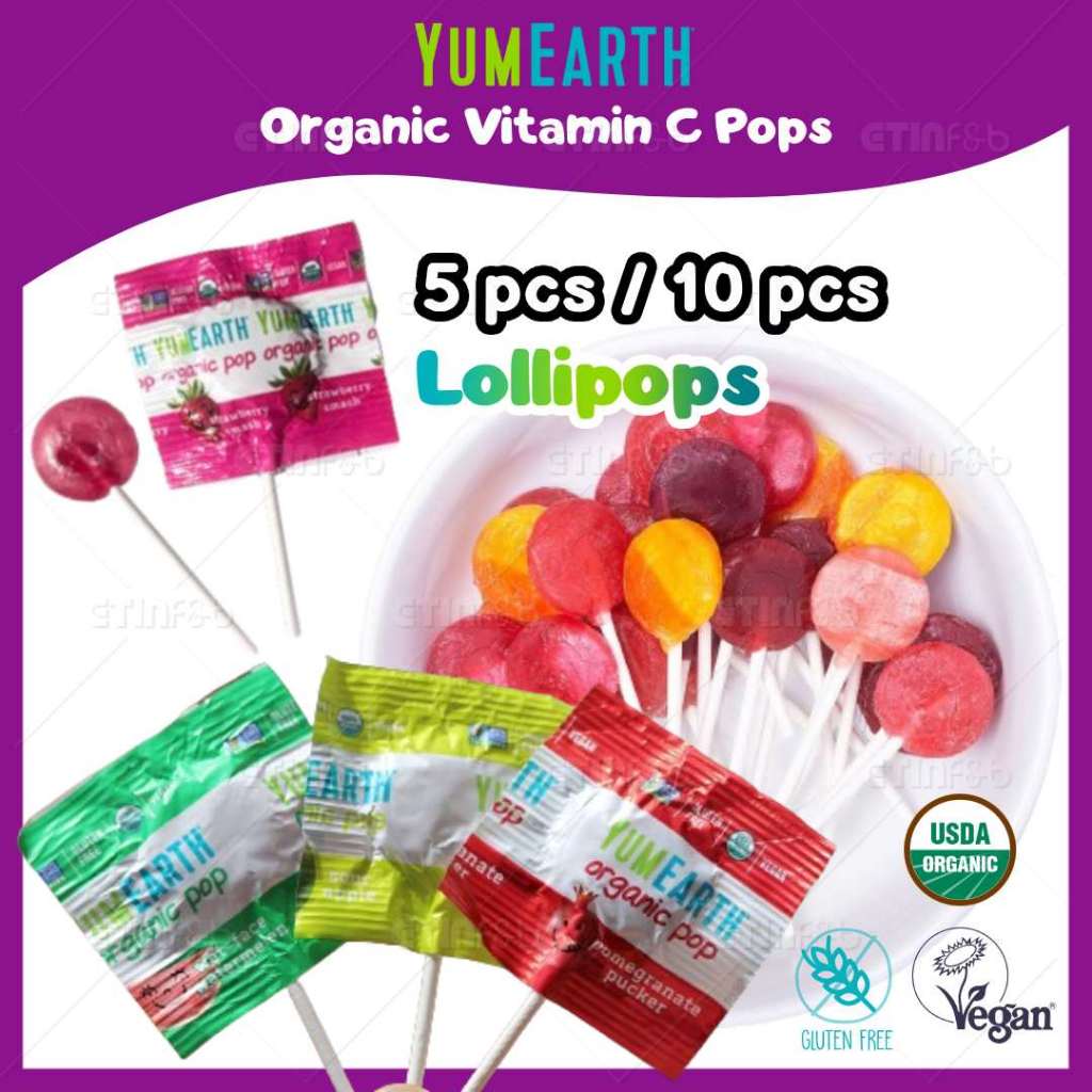 YUMEARTH Organic Pops Fruit Vitamin C Lollipops Healthy Candy Sweets ...